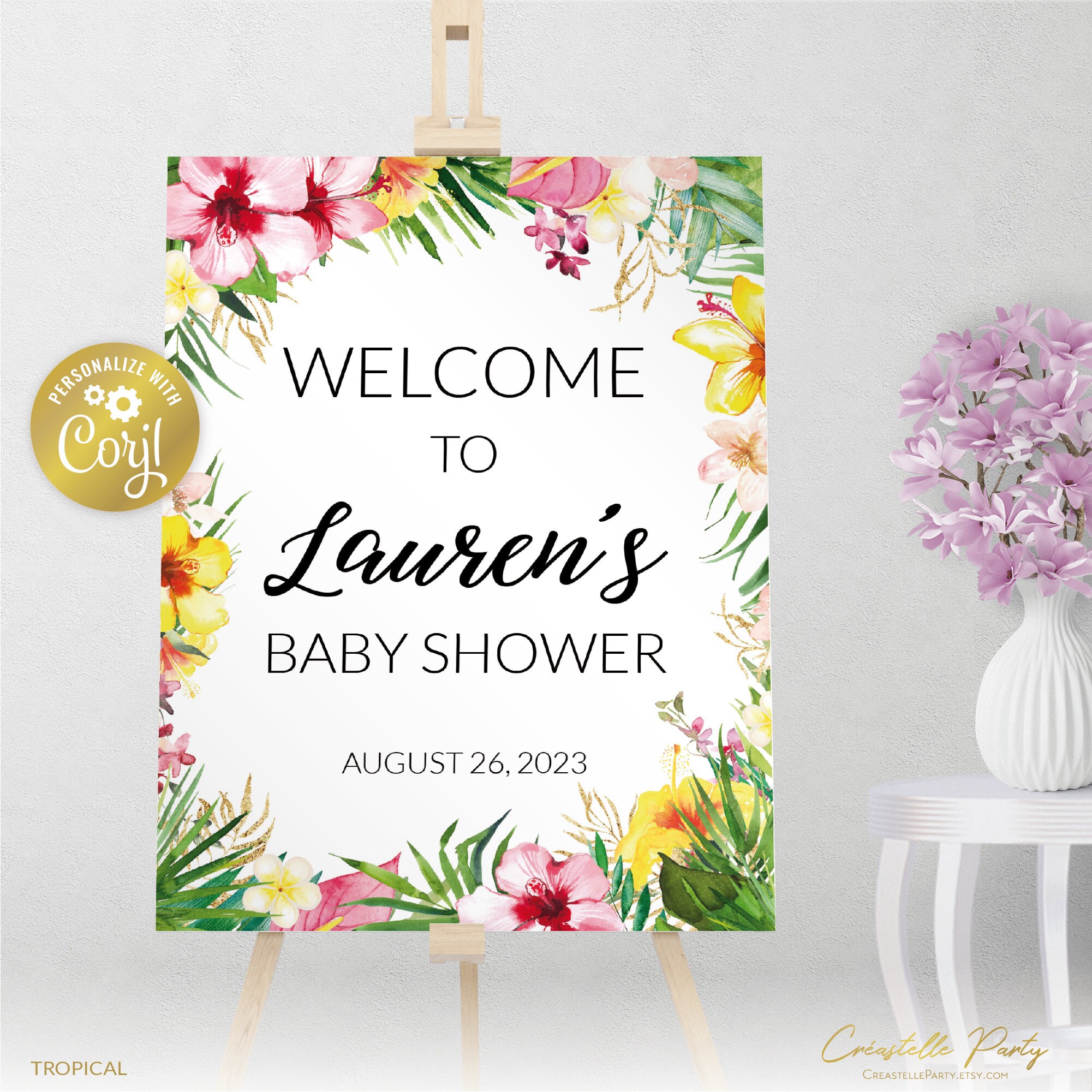 Floral Tropical Welcome Sign Watercolor Jungle Editable Sign | Etsy