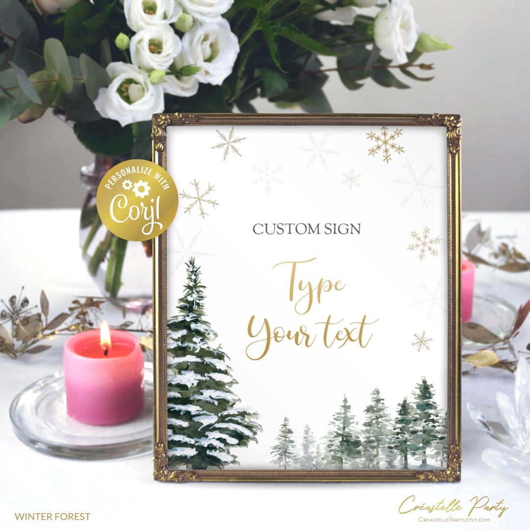 Party Sign Set, Editable Winter Forest Signs, Winter Wonderland Party ...