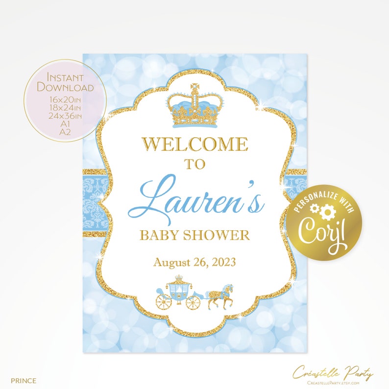 Prince Welcome Sign Royal Party Editable Sign Printable - Etsy