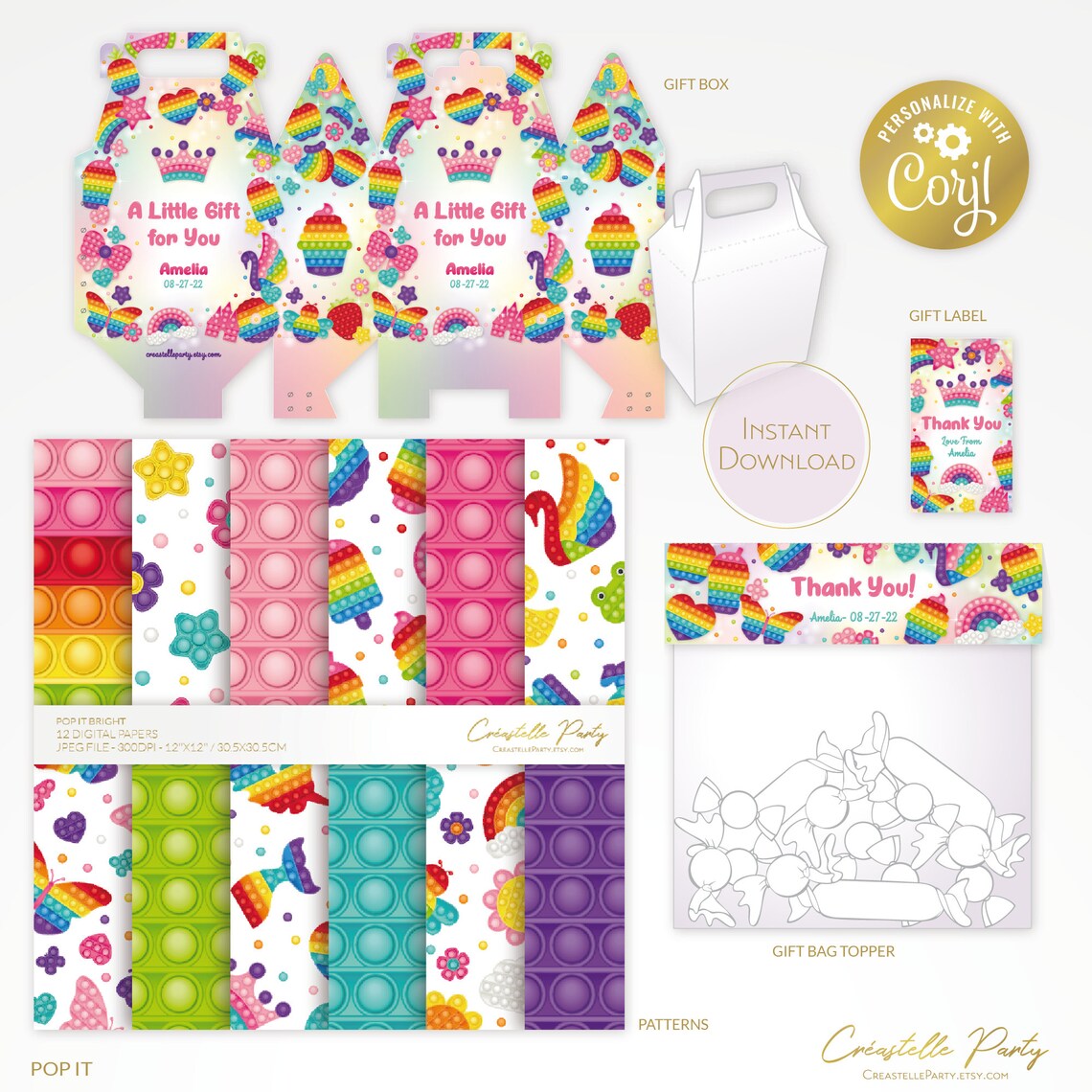 Pop It Editable Party Decor Package Rainbow Printable Pop - Etsy