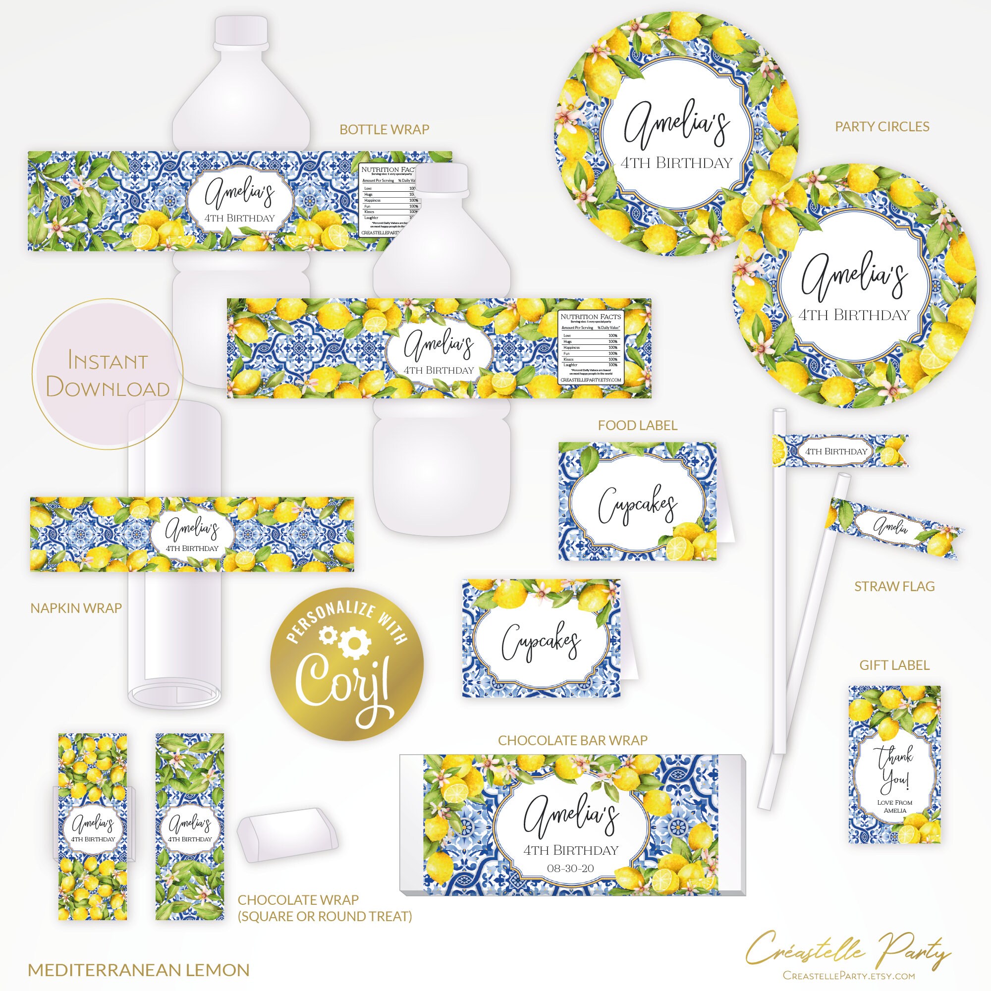 Mediterranean Lemon Tuscan Editable Party Decor Package | Etsy
