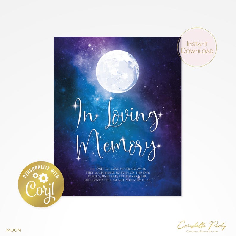 Moon in Loving Memory Sign, Wedding Template, Memorial Sign, Night Sky ...