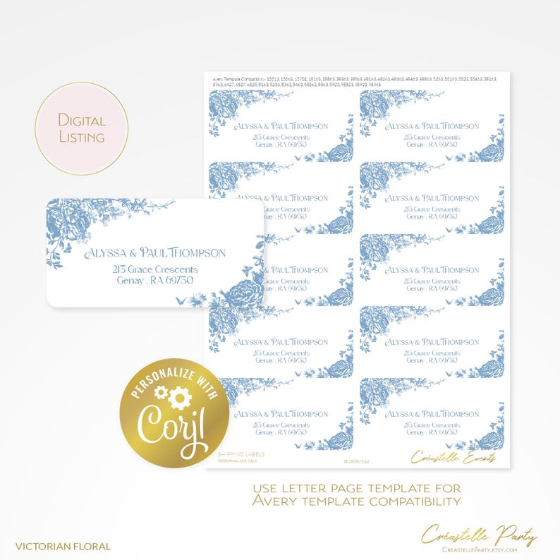 Victorian Floral Address Labels, Line Art Shipping Printable Label ...