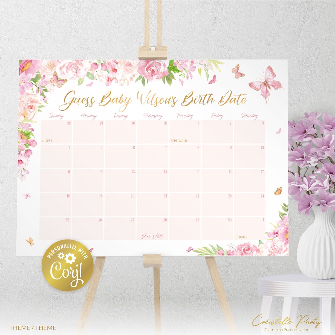 Butterfly Due Date Calendar Sign, Guess the Arrival Date, Baby's ...