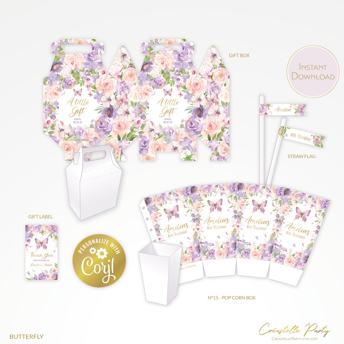 Butterfly Editable Party Decoration Package Pink Gold - Etsy