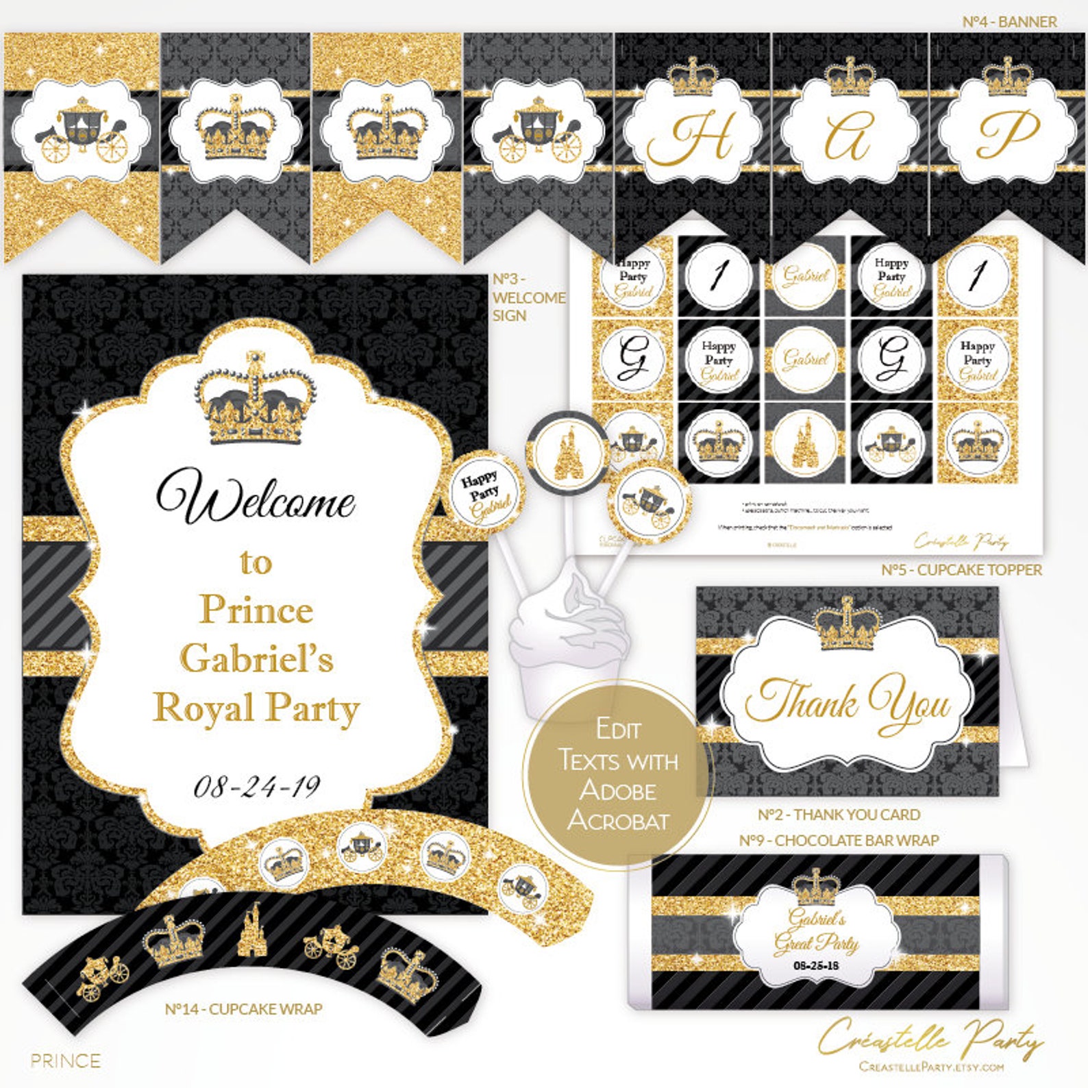 Prince Party Package Black and Gold Glitter Royal - Etsy