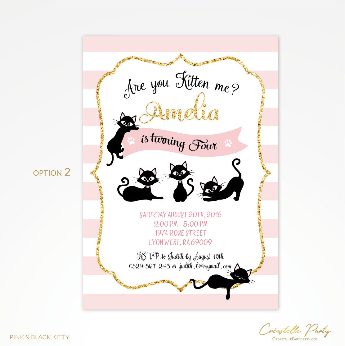 Kitty Invitation Cat Invitation Kitten Invitation birthday | Etsy
