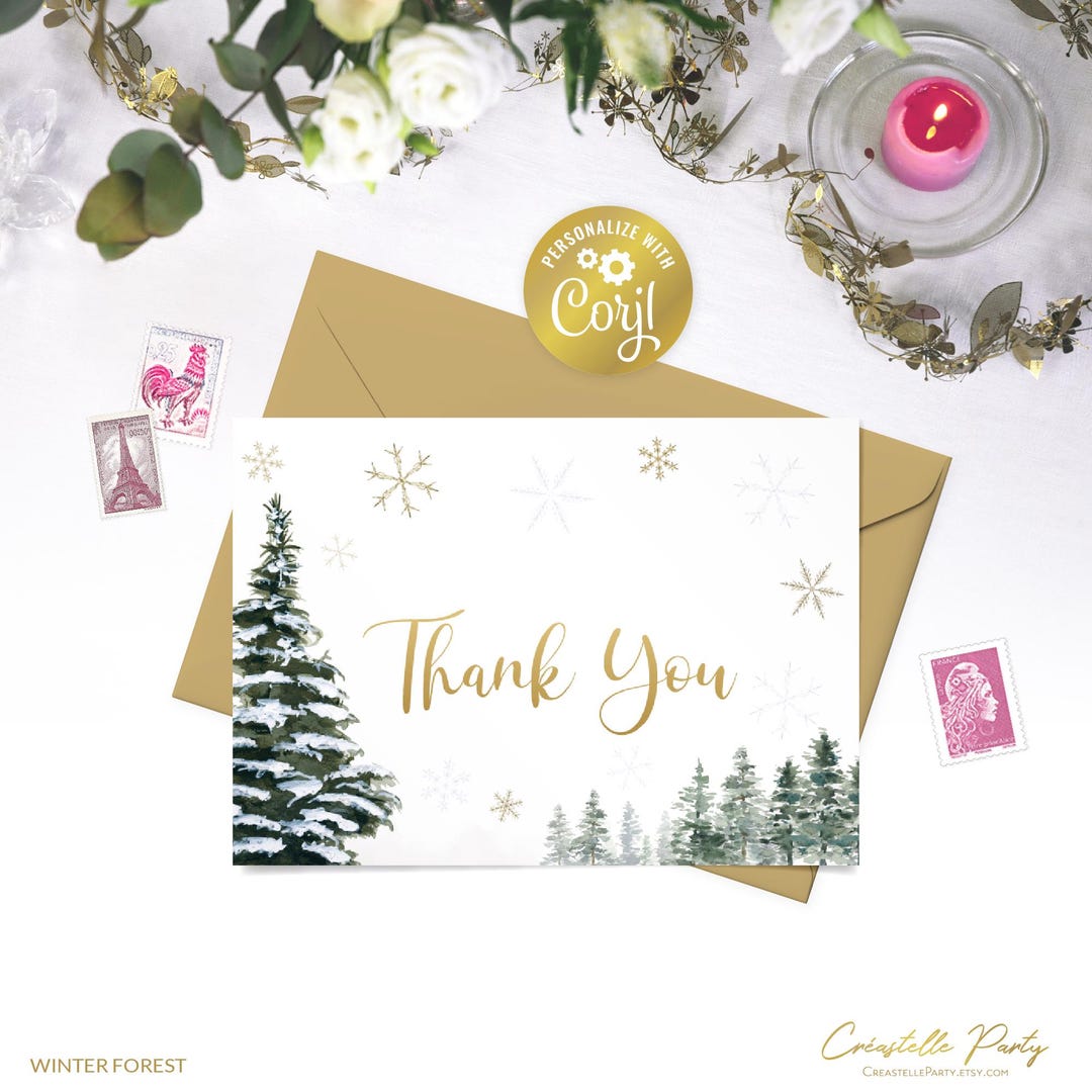 Winter Forest Editable Thank You Card, Winter Wonderland Digital Party ...