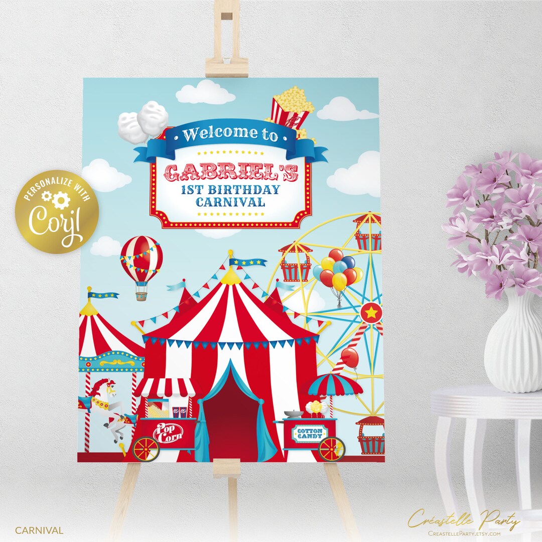 Carnival Welcome Sign, Big Top Editable Sign, Red and Blue Circus ...