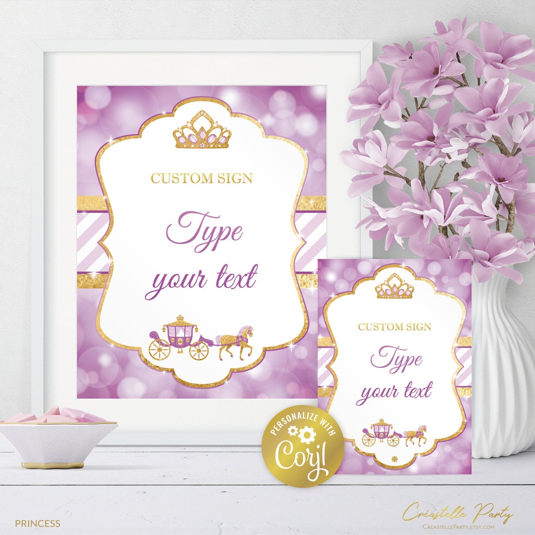 Princess Party Sign Set, Royal Crown Printable Signs, Gold & Purple ...