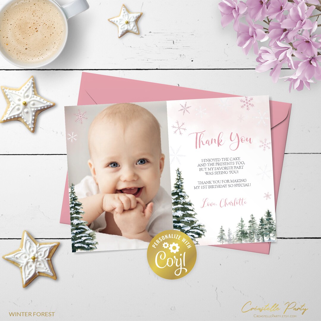 Winter Forest Editable Thank You Card Winter Wonderland - Etsy