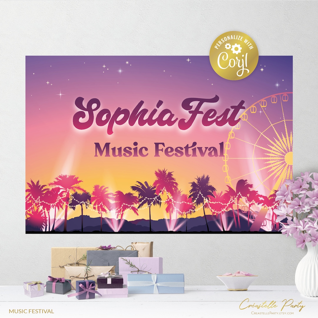 Editable Music Festival Backdrop File, VIP Birthday Poster, Retro ...