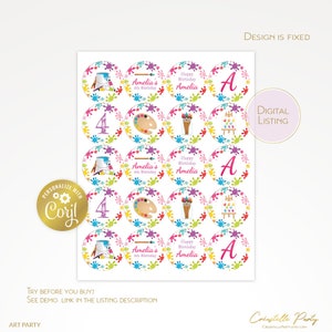 Art Party Editable Cupcake Toppers, Painting Party Birthday Label ...