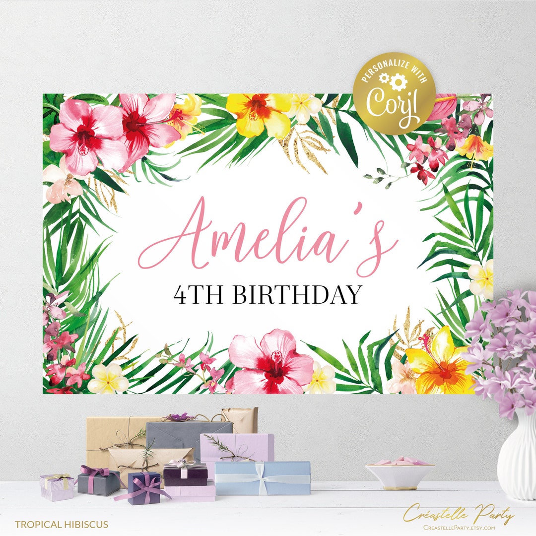 Editable Floral Tropical Backdrop File, Watercolor Jungle Poster File ...