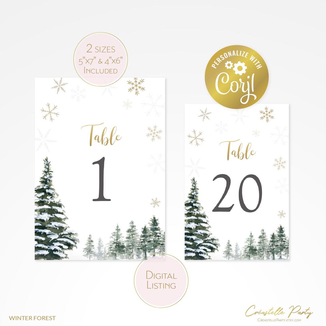 Winter Forest Table Number Card Template, Seating Card, Winter ...
