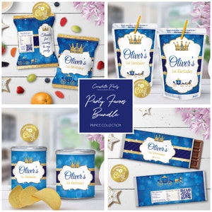 Prince Editable Party Treats Package, Royal Crown Birthday Snacks Label ...