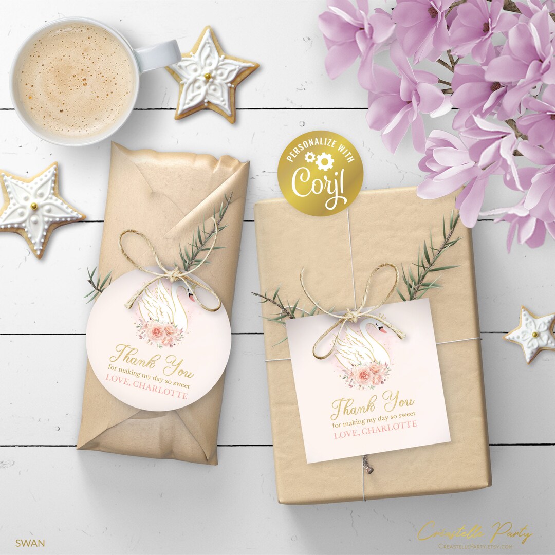 Swan Princess Editable Favor Tag, Blush Pink and Gold Birthday Label ...