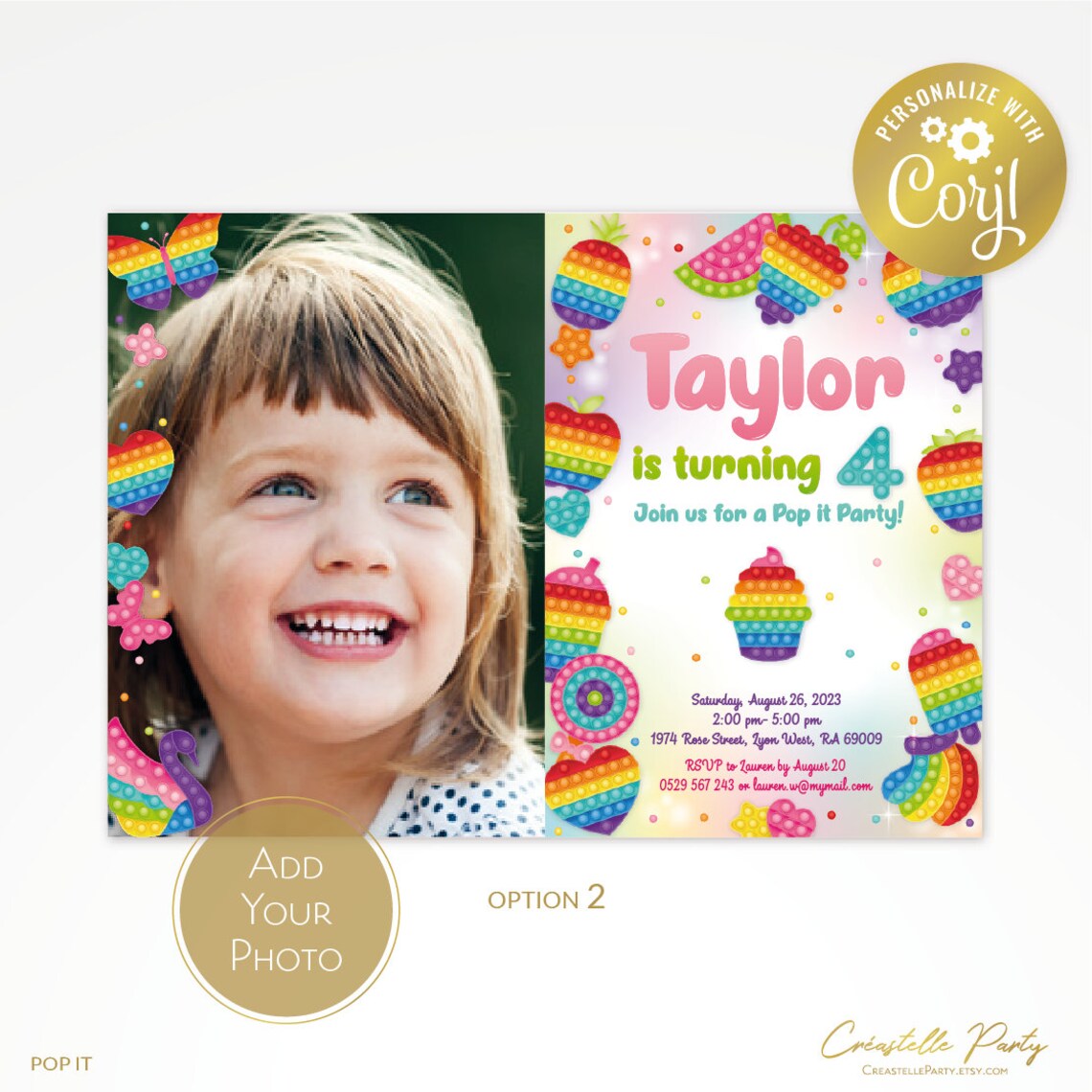 Pop It Editable Rainbow Printable Invitation Pop Fidget Toy - Etsy