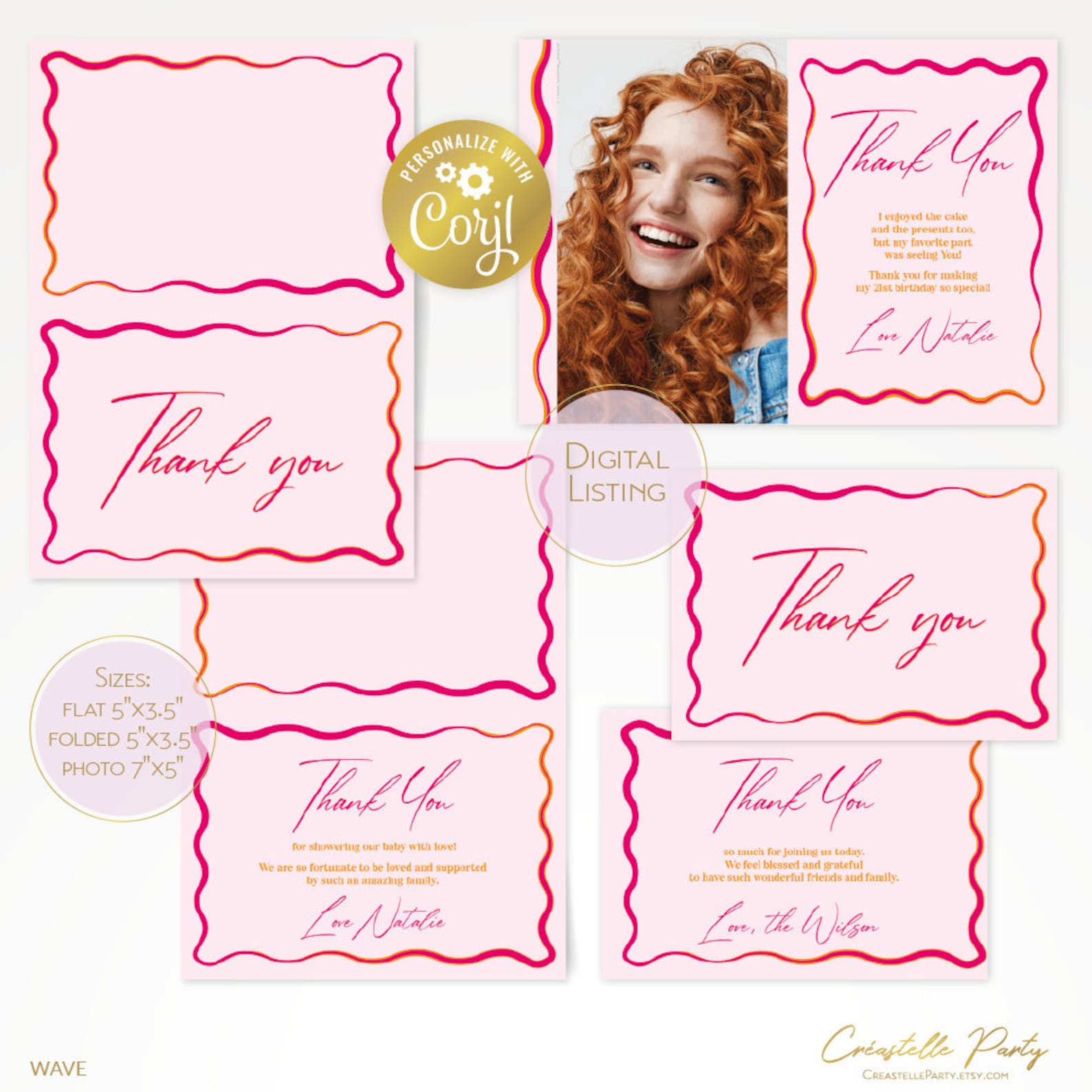 Wavy Editable Party Decoration Package, Pink & Orange Birthday ...