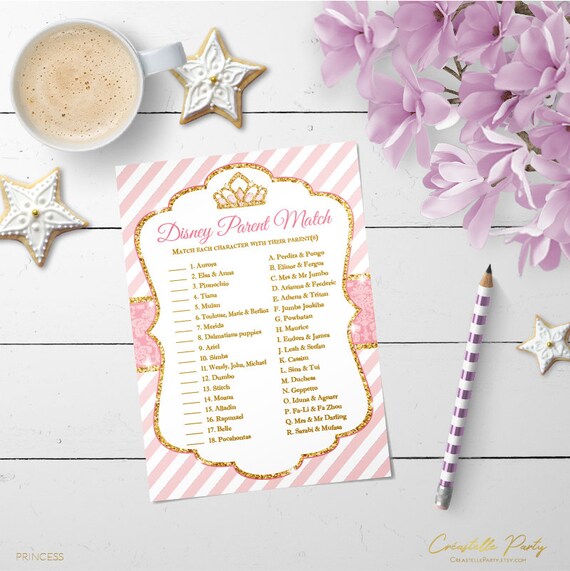 Princess Fairy Tales Parent Match, royal printable baby shower game ...