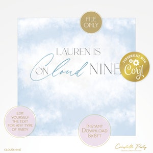 Editable Cloud Nine Backdrop File, Square Sky Party Poster, Gender ...
