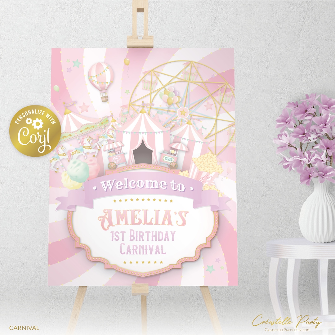 Carnival Welcome Sign, Big Top Editable Sign, Girly Pink Pastel Circus ...