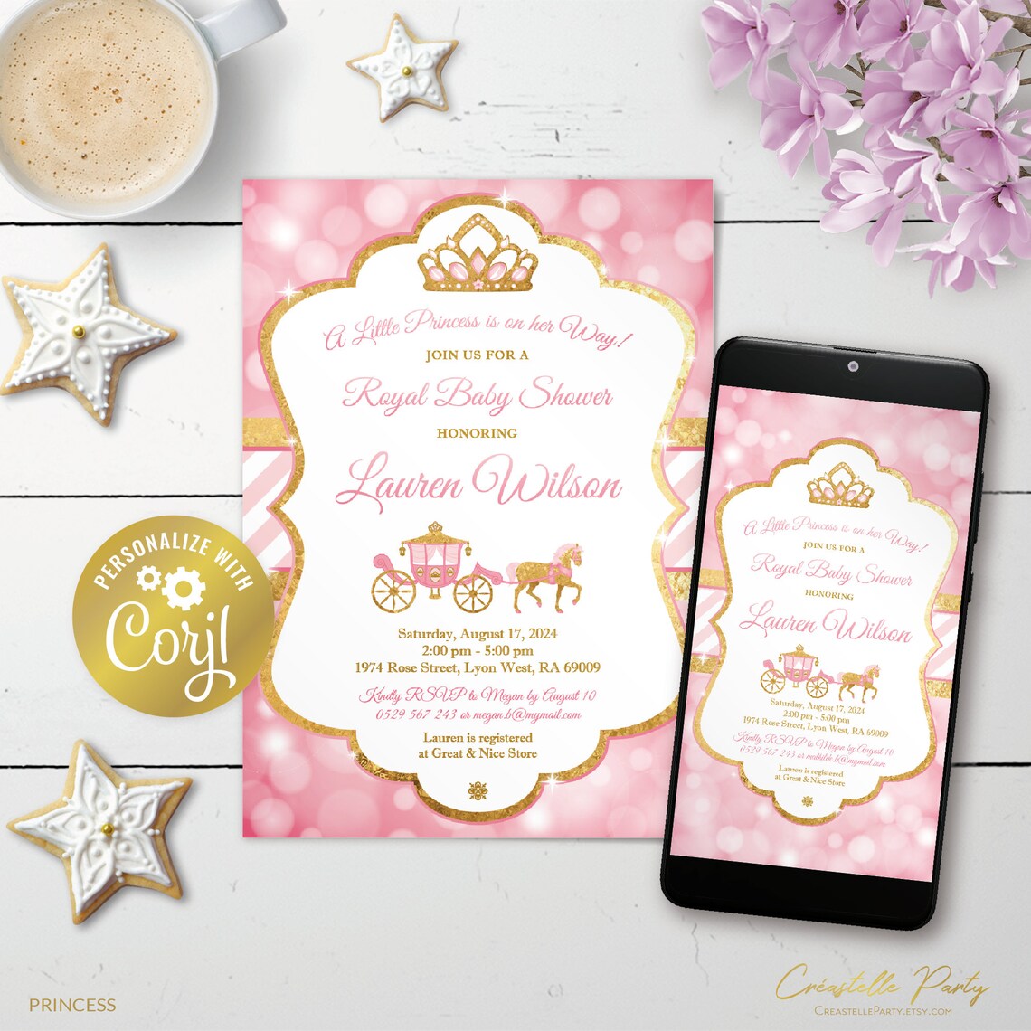 Princess Invitation, Editable Royal Crown Baby Shower Digital ...