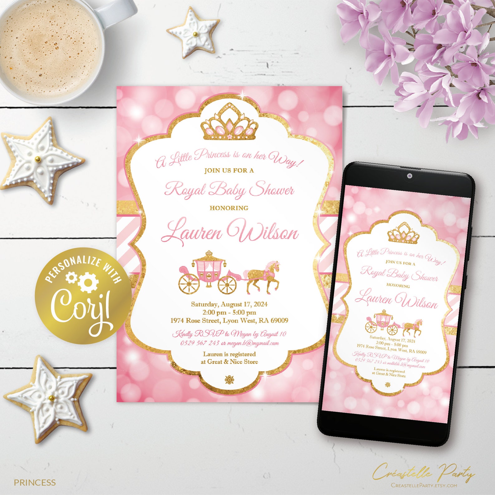 Princess Invitation, Editable Royal Crown Baby Shower Digital ...