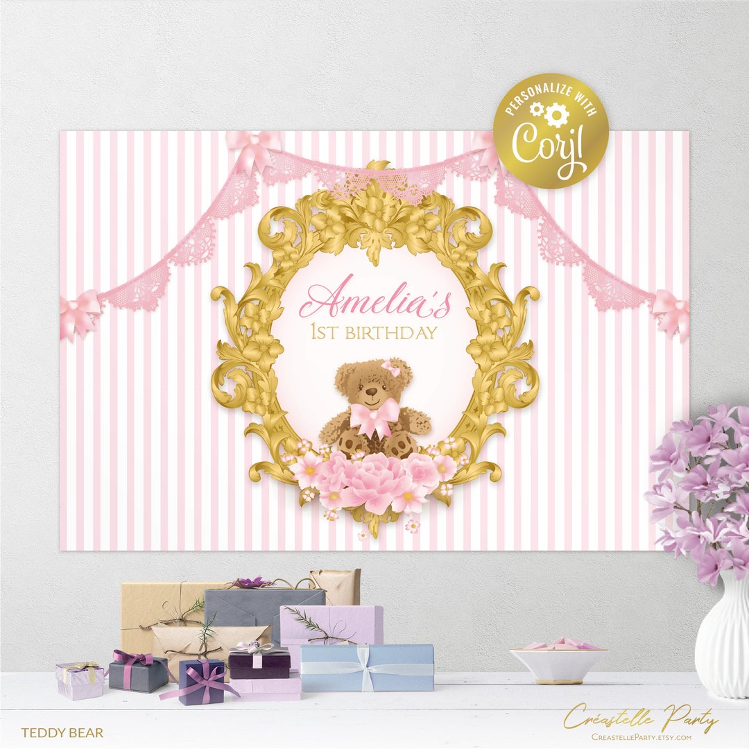 Editable Teddy Bear Backdrop File, Balloons Party Poster File, Party ...