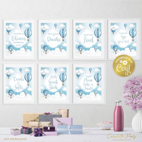Party sign set, editable Hot Air Balloon signs, Up, Up & Away signs ...