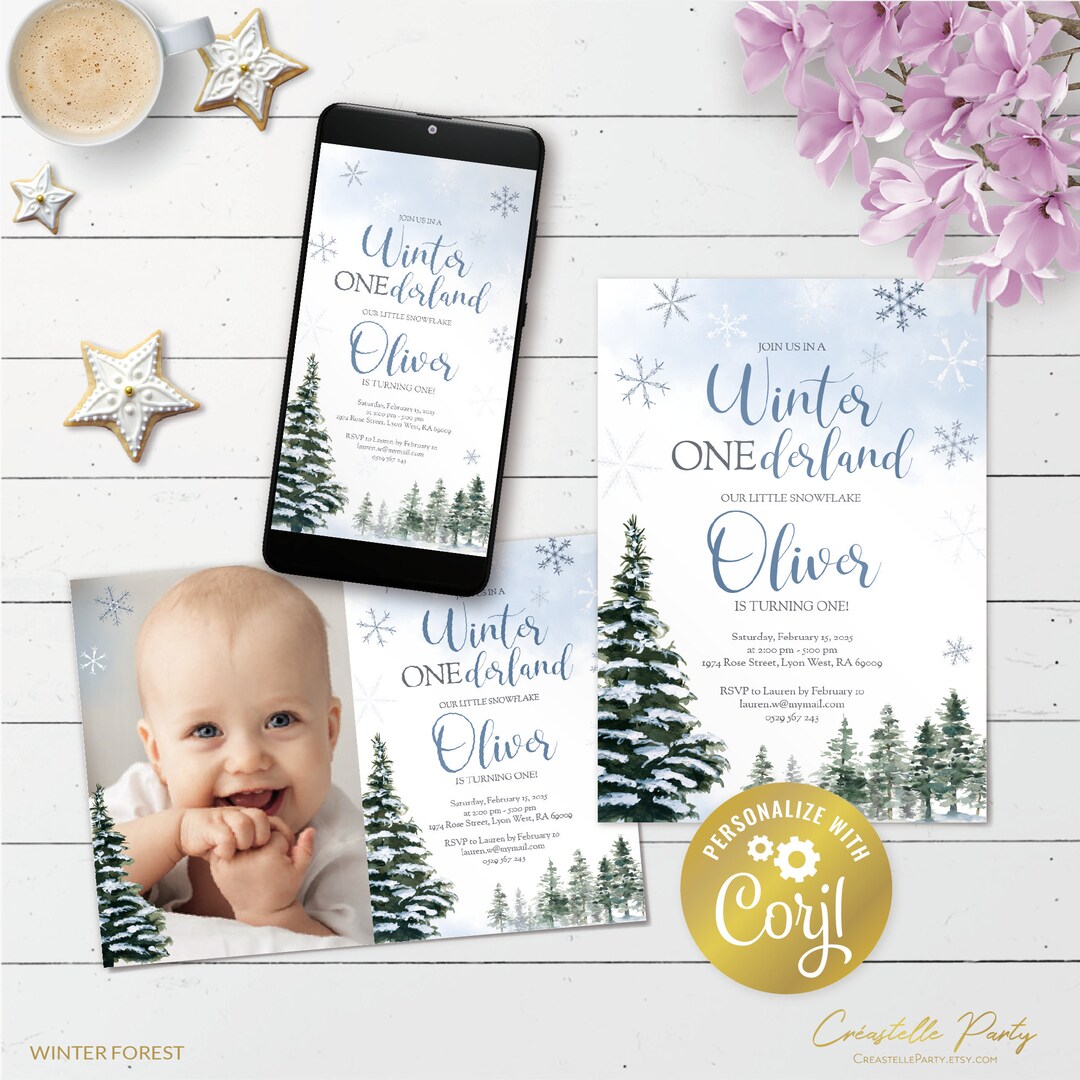 Winter Forest Invitation Editable Winter Onederland Snow - Etsy