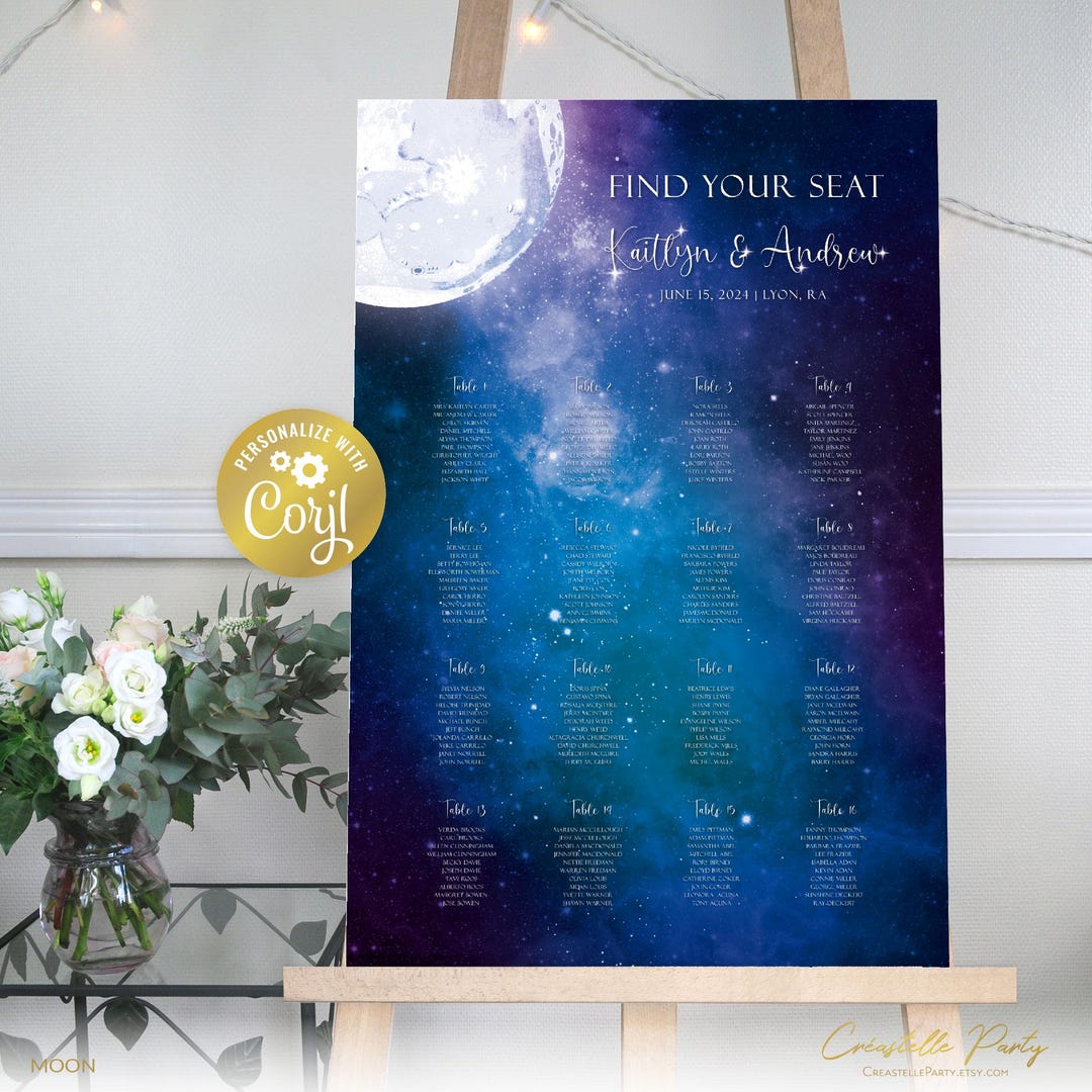 Moon Seating Chart Template, Night Sky Portrait Seating Plan Sign ...