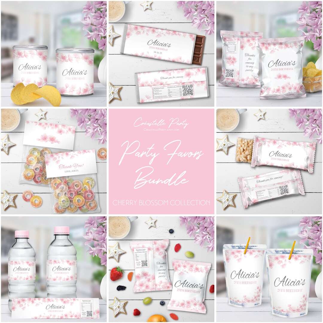 Cherry Blossom Editable Party Treats Package, Pink Sakura Birthday ...