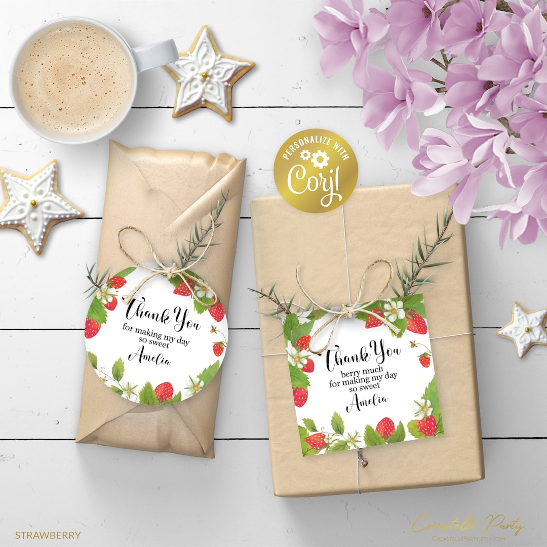 Strawberry Editable Favor Tag, Berry First Birthday Label, Sweet Berry ...