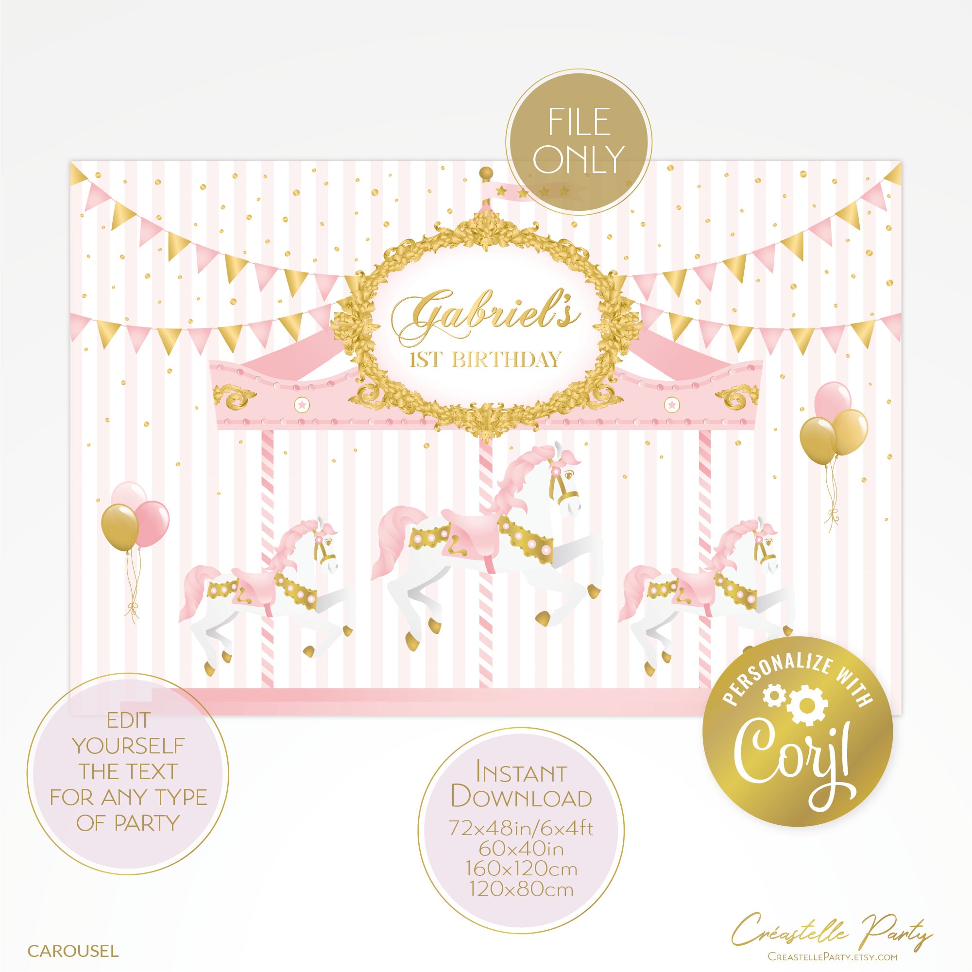 Editable Carousel Backdrop File, Pink Party Poster, Party Decoration ...