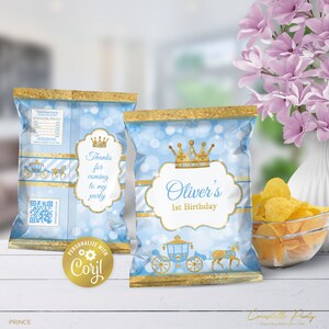 Prince Editable Chip Bag Wrapper, Royal Crown Birthday Snacks Label ...