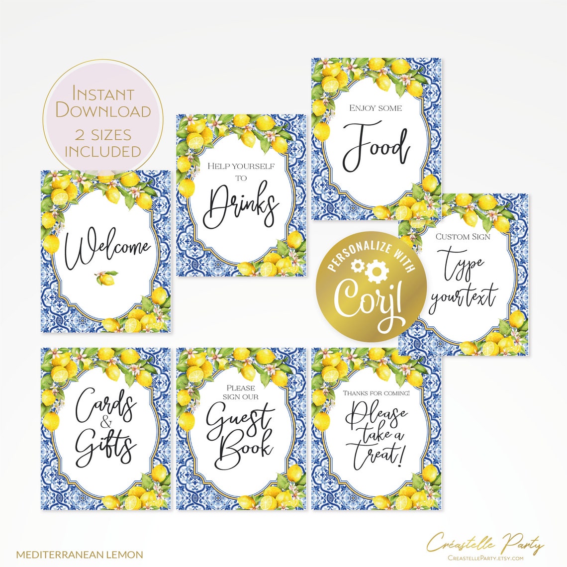 Party Sign Set Editable Mediterranean Lemon Signs Tuscan - Etsy