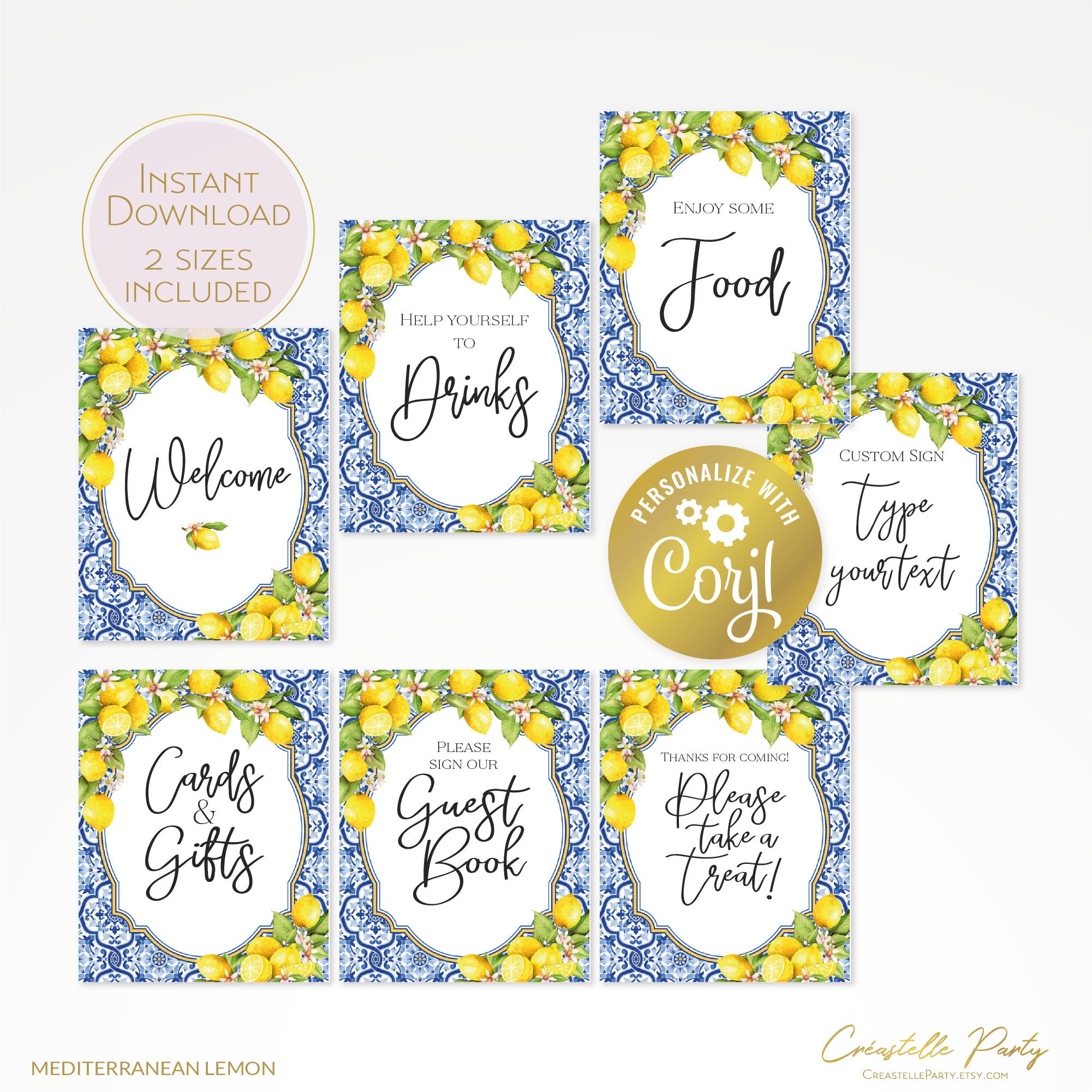 Party Sign Set Editable Mediterranean Lemon Signs Tuscan - Etsy
