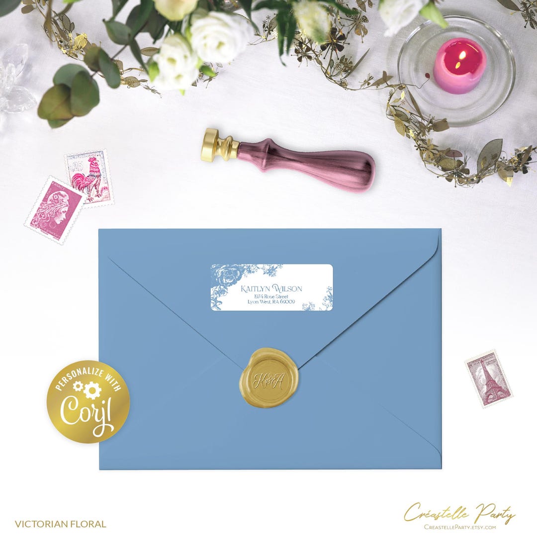 Victorian Floral Return Address Labels, Vintage Blue Printable Label ...