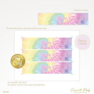 Tie Dye Editable Party Decor Package, Light Pastel Rainbow Spiral ...