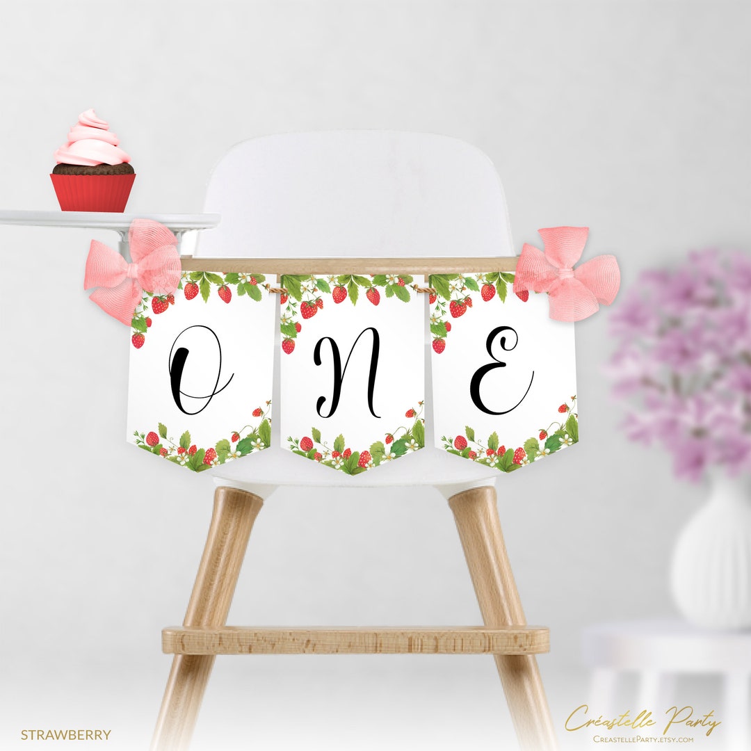 Strawberry High Chair Banner, Editable Berry First Birthday Flag ...