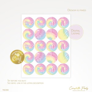 Tie Dye Editable Party Decor Package, Light Pastel Rainbow Spiral ...