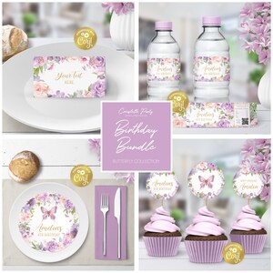 Butterfly Editable Party Decoration Package, Pink, Gold, Lavender ...