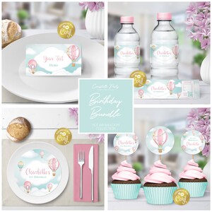 Hot Air Balloon Pink Editable Party Decoration Package, Up, up and Away ...