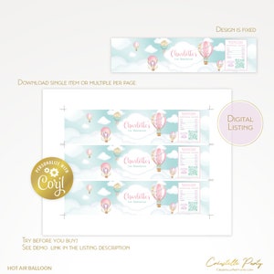 Hot Air Balloon Pink Editable Party Decoration Package, Up, up and Away ...