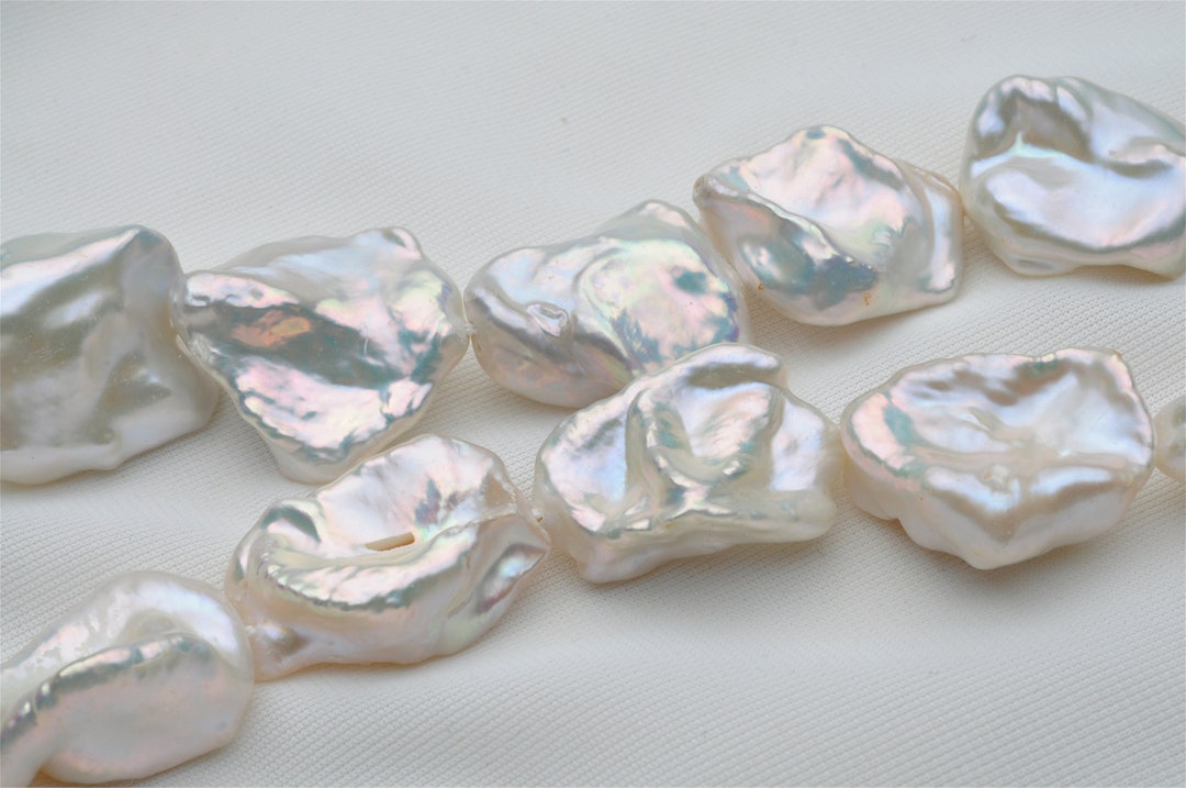 2 Strands Natural Large Keshi Pearl Beads With White Color,natural ...