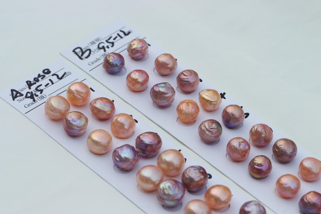 9.5-12mm Rose Flower Ripple Pearl Pair, Natural Pink and Purple ...