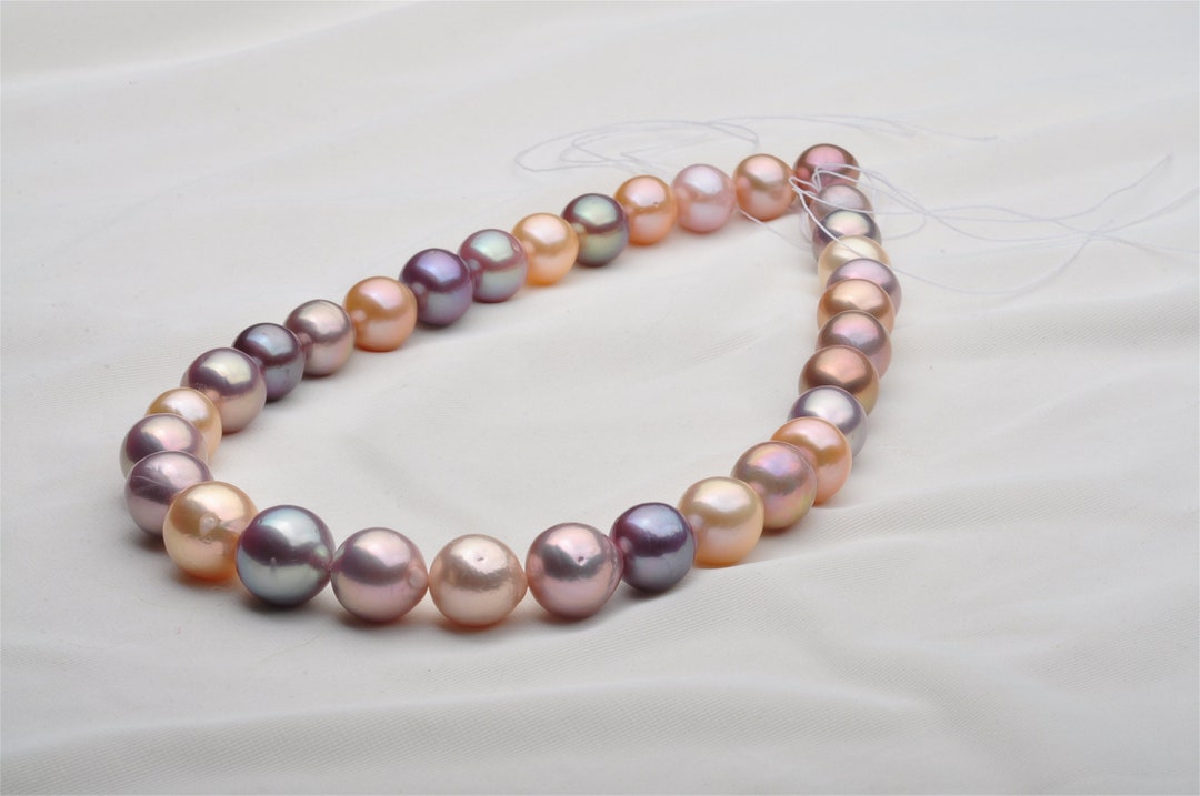 Semi-baroque Edison Pearl Strand With Metallic Rainbow Colors, Natural ...