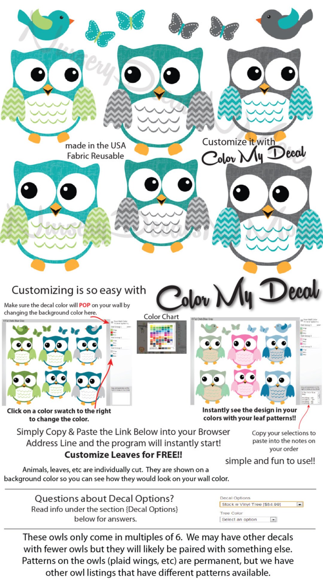 Six Fat Baby Owls With Birds and Butterflies-owl Wall Decals 6FOO - Etsy