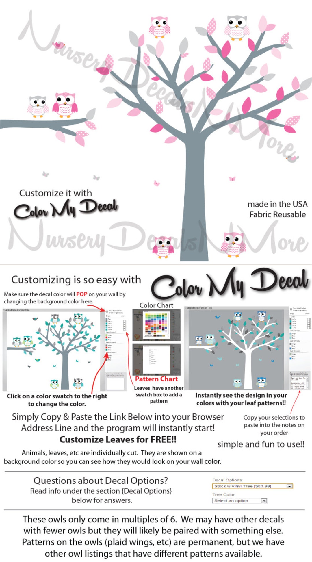 Six Fat Baby Owls With a Regular Tree-owl Wall Decals Tree Wall Decals ...